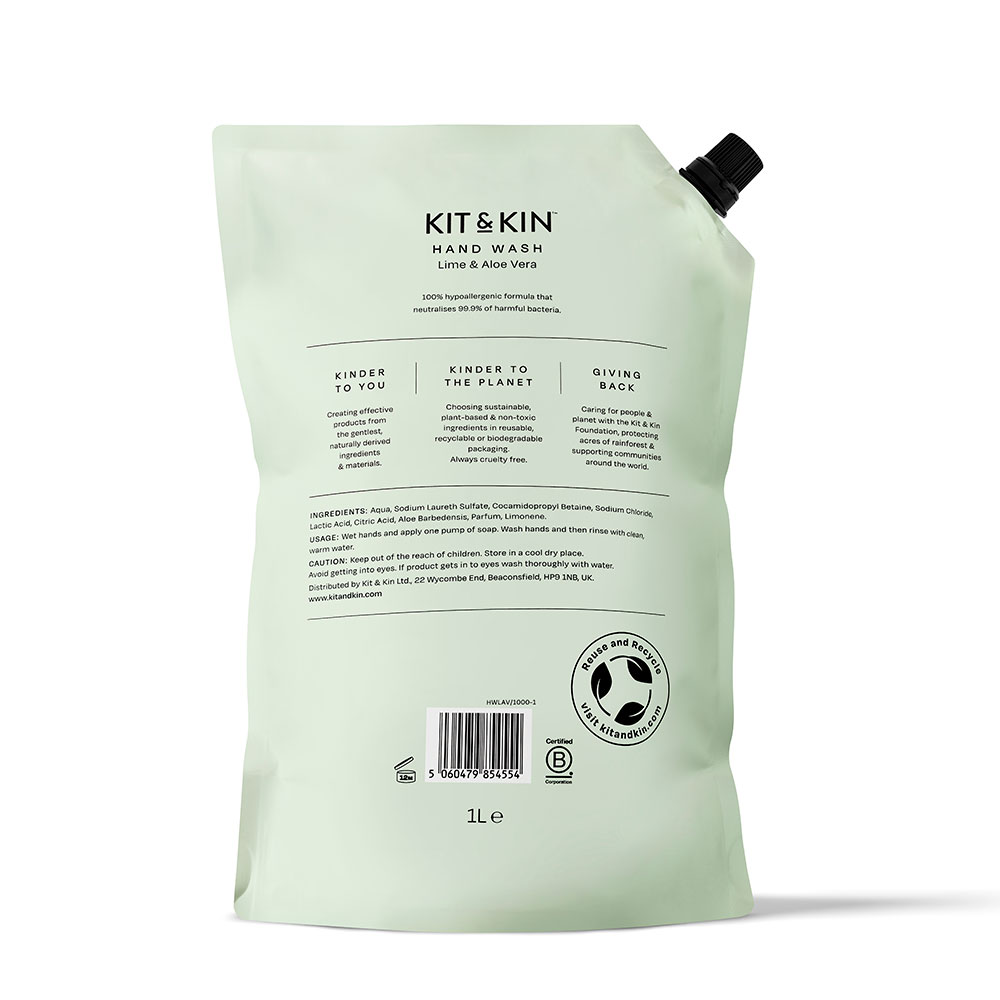 Kit & Kin Hand Wash Lime Aloe Vera Refill - Earthmother.ie