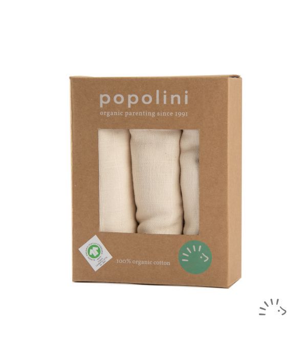 Popolini 3 Organic Cotton Light Muslins Cream 3 Pack - Earthmother.ie