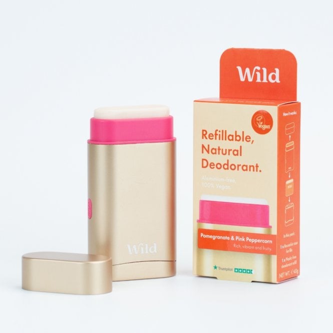 Wild Refillable Deodorant Gold Case Pomegranate - Earthmother.ie
