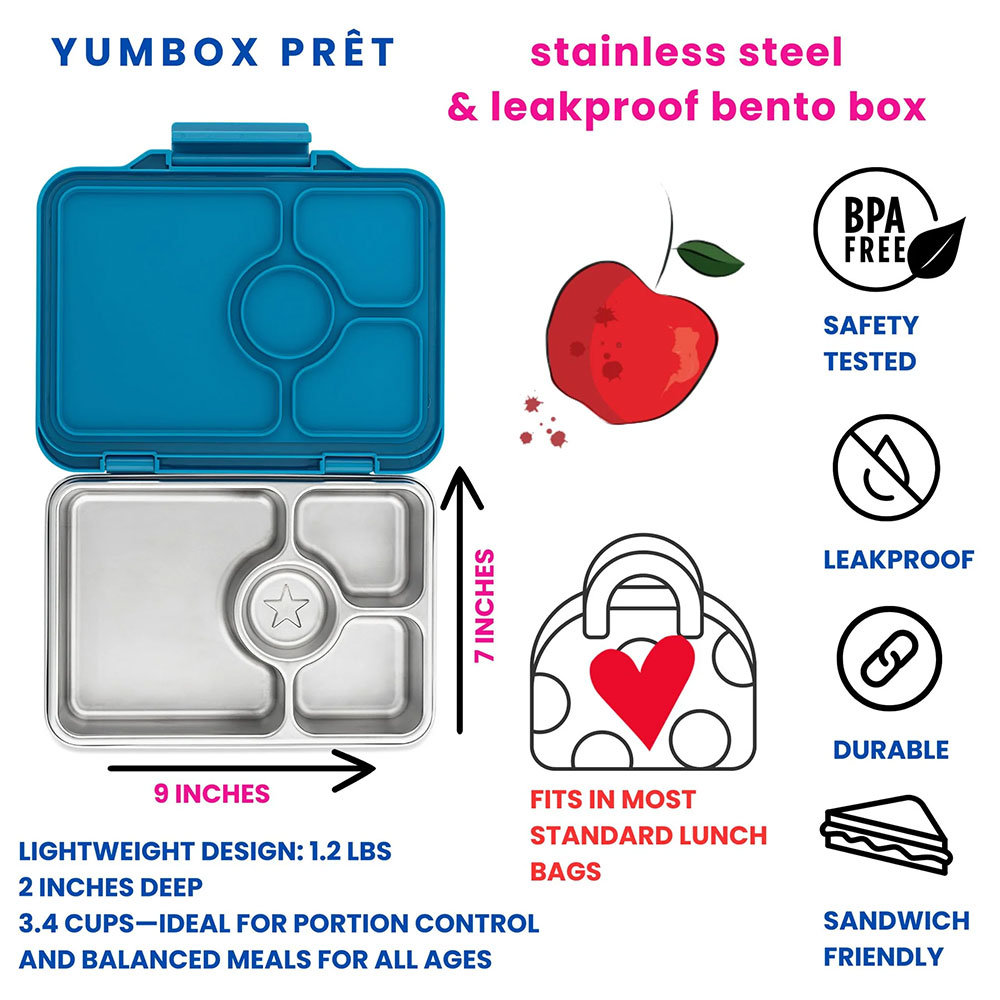 Yumbox Pret Stainless Steel Lunchbox Blue - Earthmother.ie
